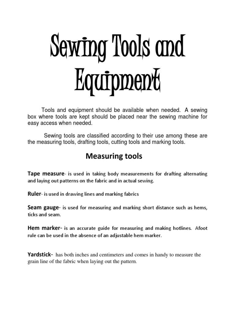 Sewing Tools and Equipment | PDF | Seam (Sewing) | Sewing