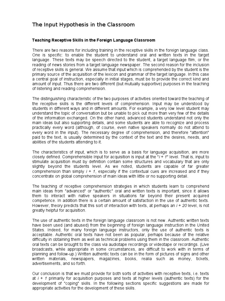 Teaching Receptive Skills in Language Class | PDF | Reading ...