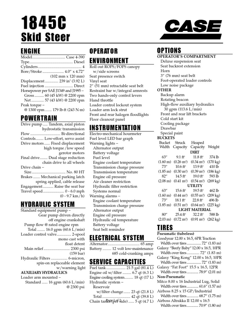 Case_1845C spec sheet | Transmission (Mechanics) | Engines