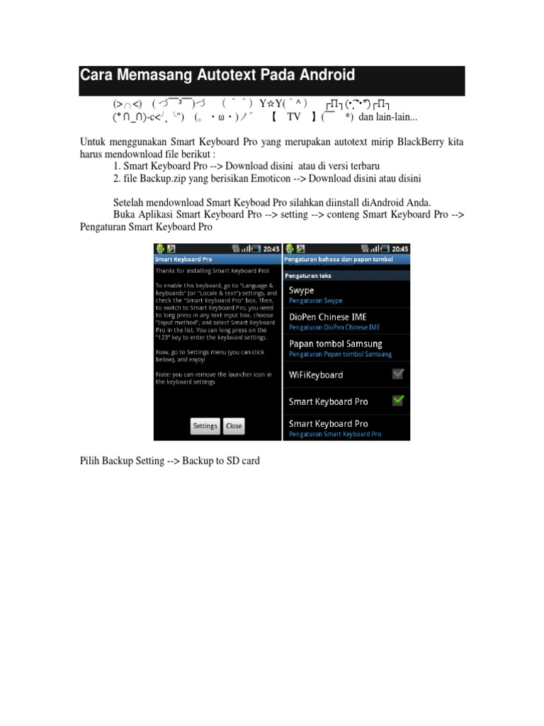 Cara Memasang Autotext Pada Android | PDF