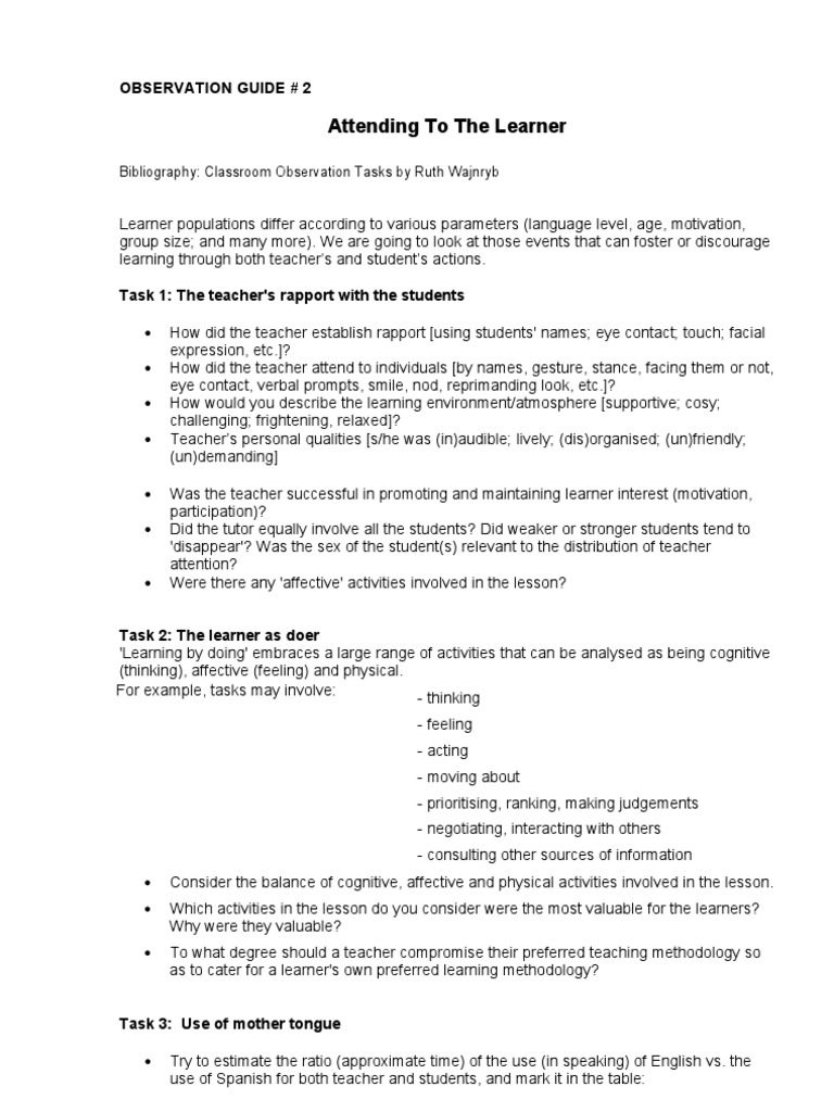 Observation Tasks 2 - Attending To The Learner | PDF | Teachers ...