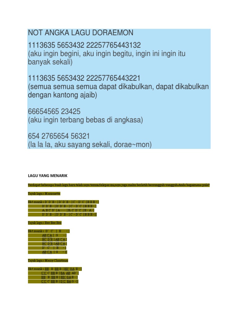 Not Angka Lagu Doraemon | PDF