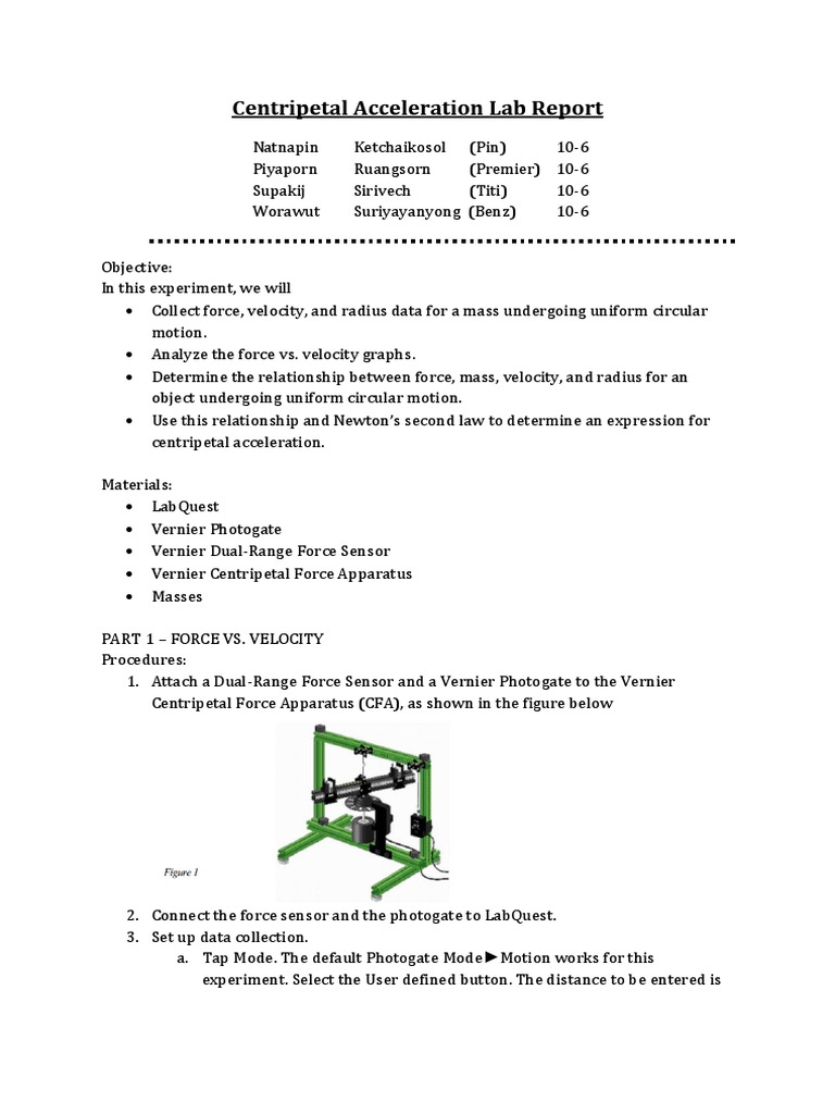 Centripetal Acceleration Lab