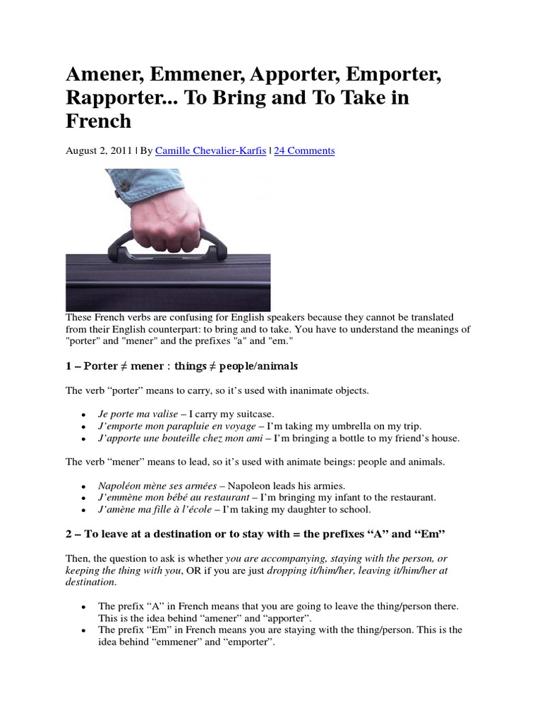 Amener, Emmener, Apporter, Emporter, Rapporter | Morphology | Language ...