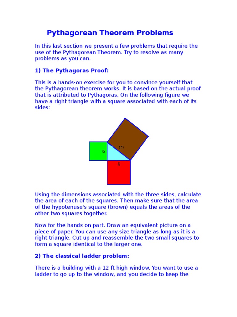 Pythagorean Theorem Exercises | PDF | Triangle | Angle
