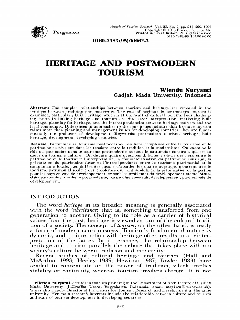 Heritage and Postmodern Tourism | PDF | Cultural Heritage | Tourism