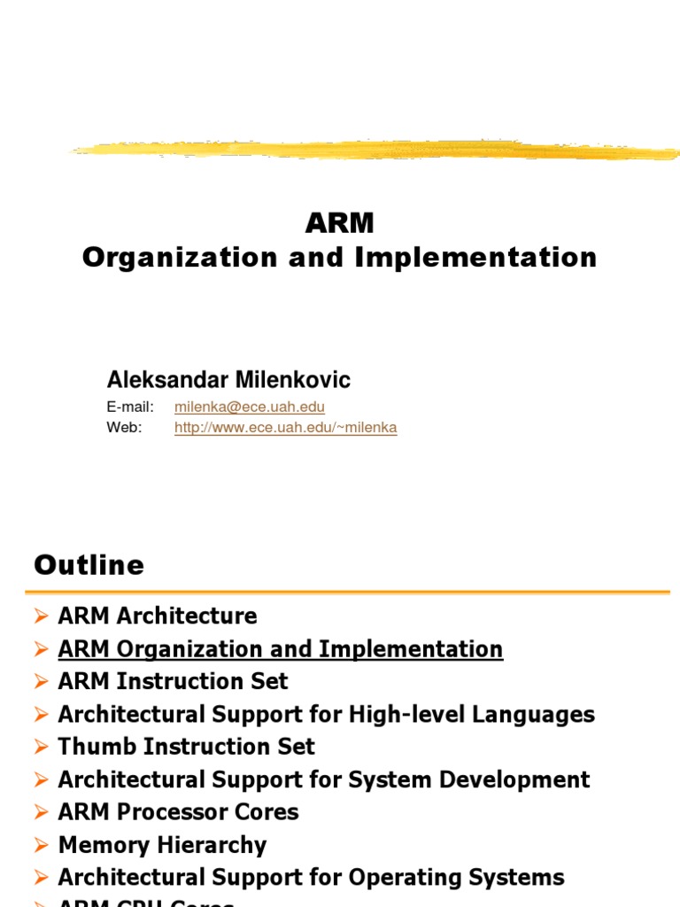 ARM Organization and Implementation: Aleksandar Milenkovic | PDF | Arm ...