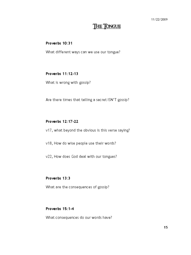 Tongue - Proverbs Study (Section Two) | PDF | Book Of Proverbs | Anger
