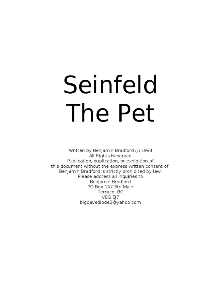 "The Pet" - An Old Seinfeld Spec Script, Never Produced | PDF | Leisure ...