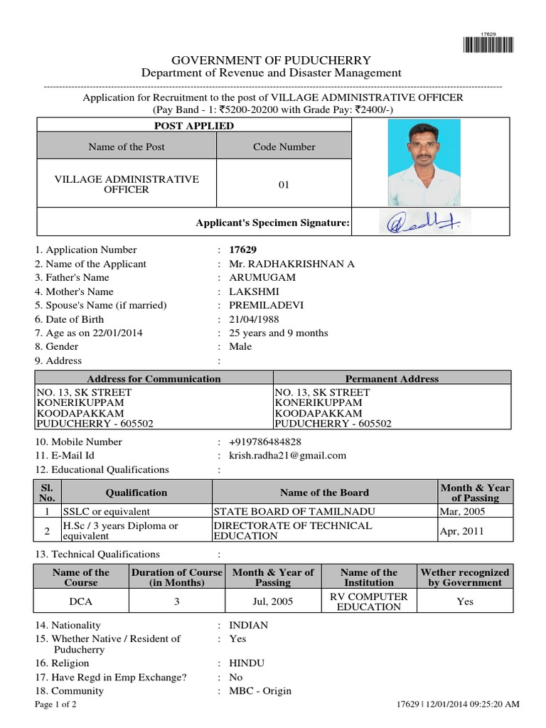 Government of Puducherry Department of Revenue and Disaster Management ...