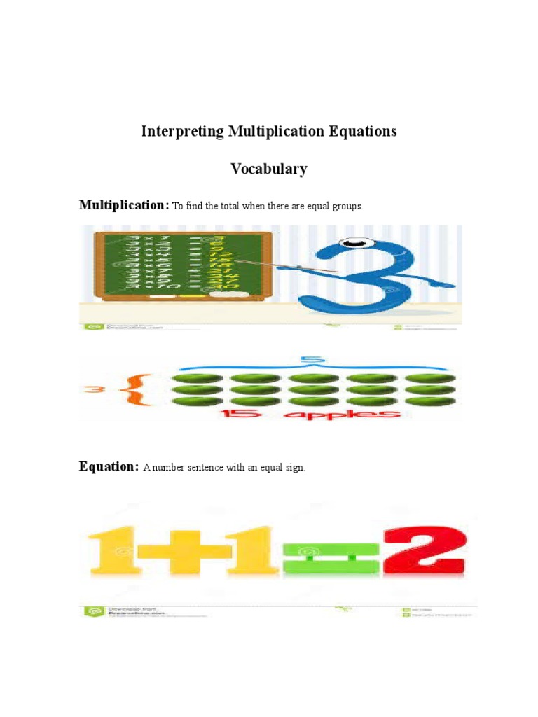 Interpreting Multiplication Equations Vocabulary | PDF | Multiplication ...