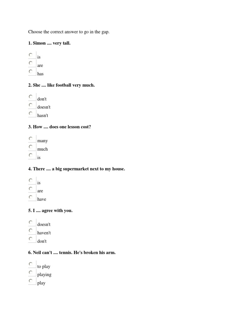 Grammar and Vocabulary Fill in the Blanks Practice Test | PDF | Sports ...