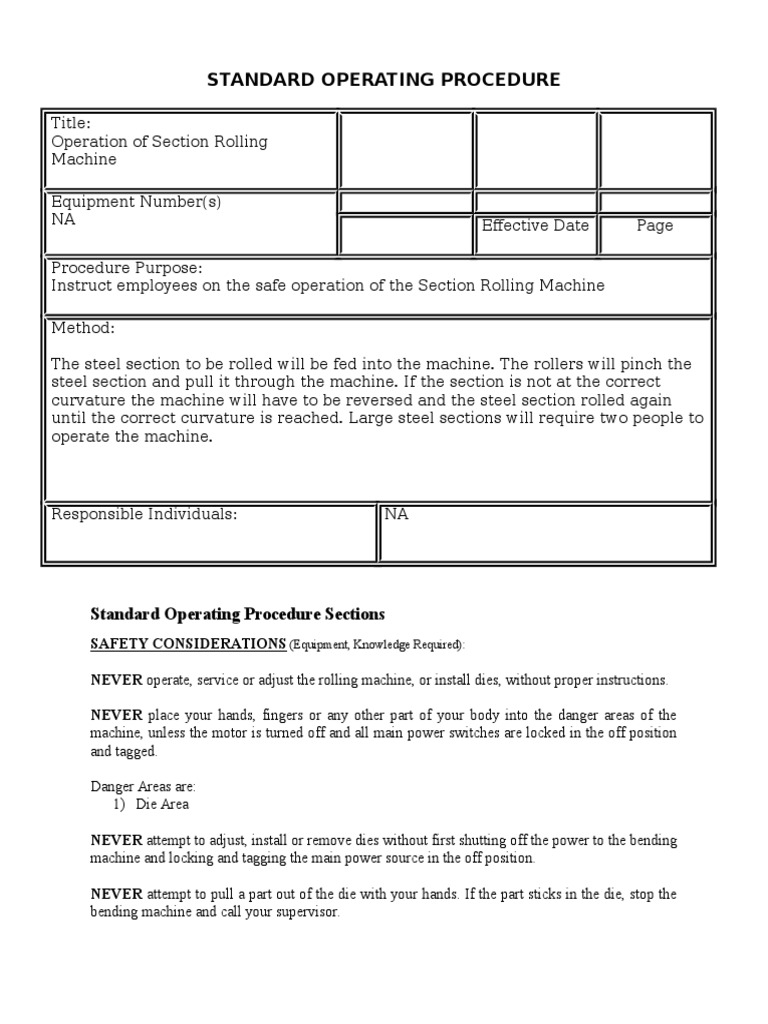 Section Rolling Machine SOP | PDF
