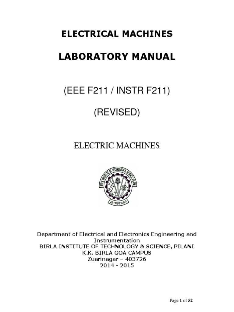 Electrical Machines Lab Manual - 2014-15 - Cycle I-11!08!2014 | PDF ...