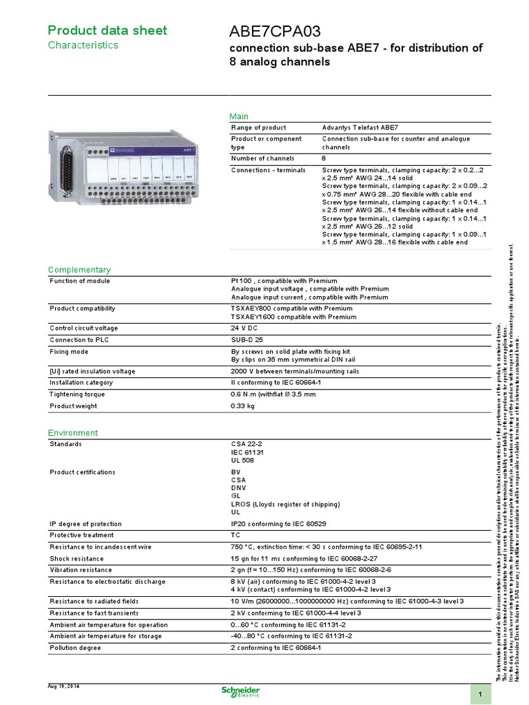 Advantys Telefast ABE7 ABE7CPA03 | PDF | Electrical Resistance And ...