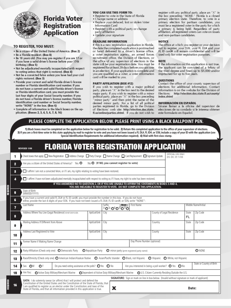 Florida Voter Registration | PDF | Voter Registration | Race And ...