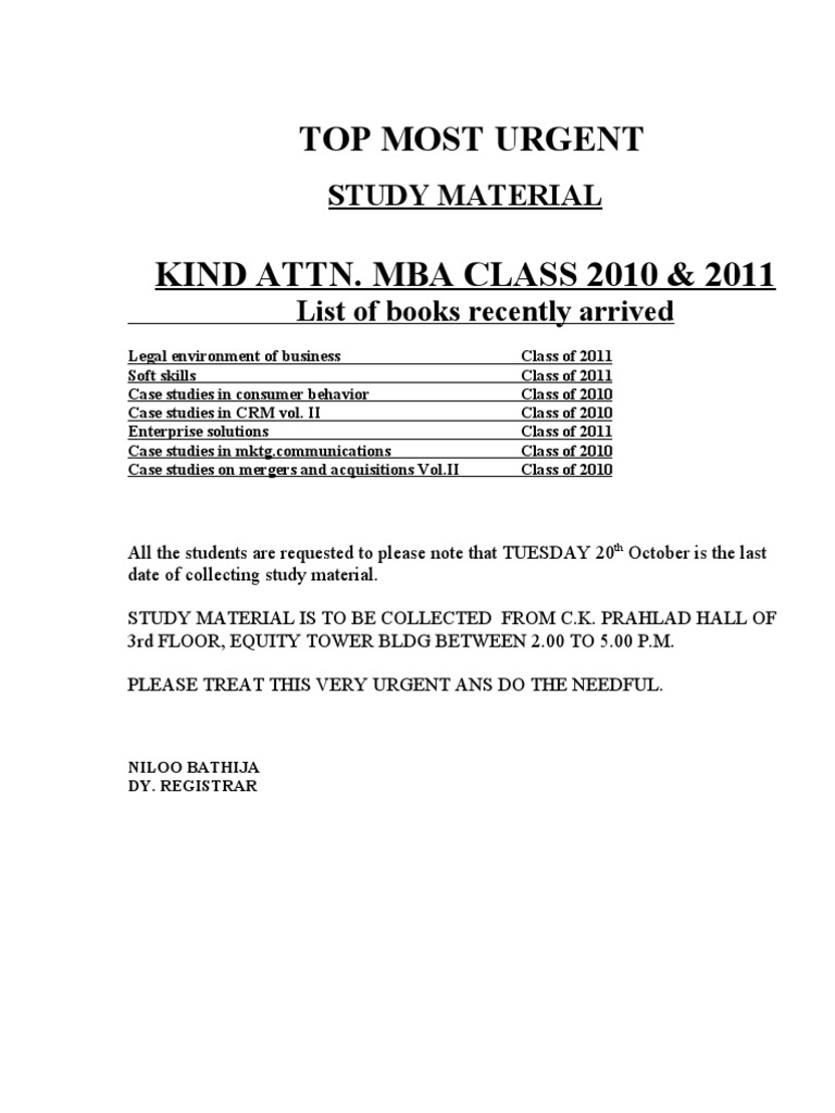 Urgent MBA Study Material Collection | PDF
