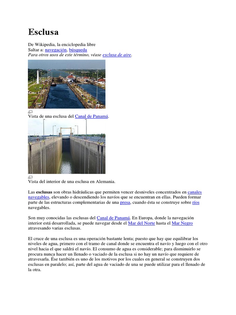 Esclusa | PDF | Ingeniería hidráulica | Infraestructura de transporte ...