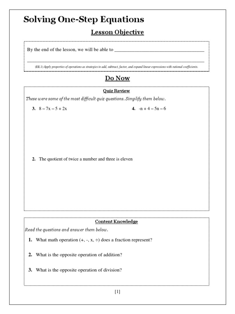 Solving One-Step Equations | PDF | Equations | Fraction (Mathematics)