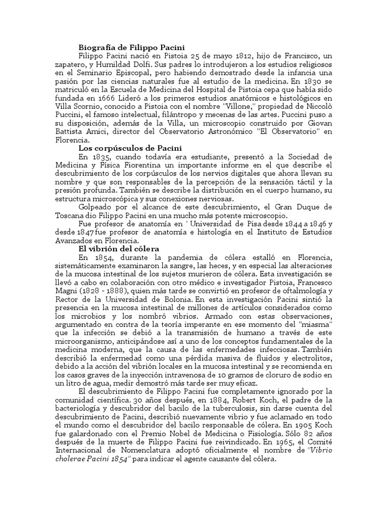 Biografía de Filippo Pacini | PDF | Microbiología | Medicina