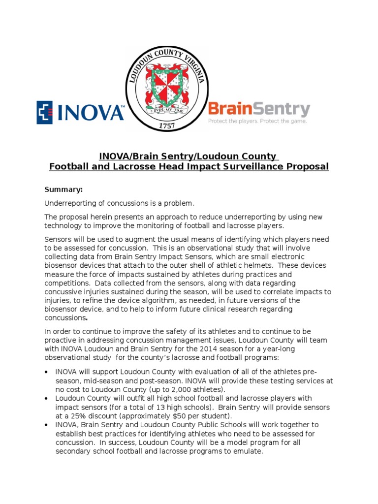 Brain Sentry Inova Football Helmet Sensor Research Study Proposal | PDF | Concussion | Traumatic ...
