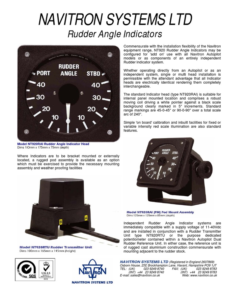 Navitron NT920 Rudder Angle Indicators | PDF