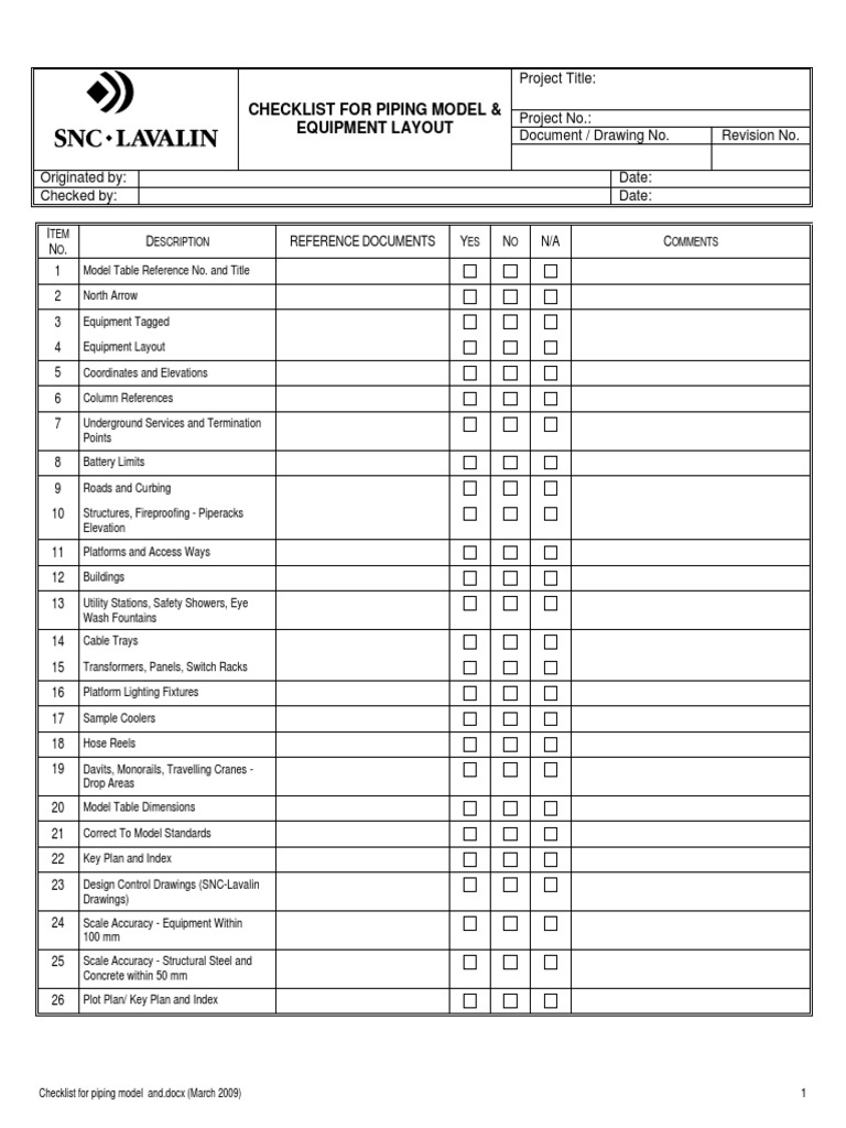 Checklist For Piping Model and Equipment Layout | PDF