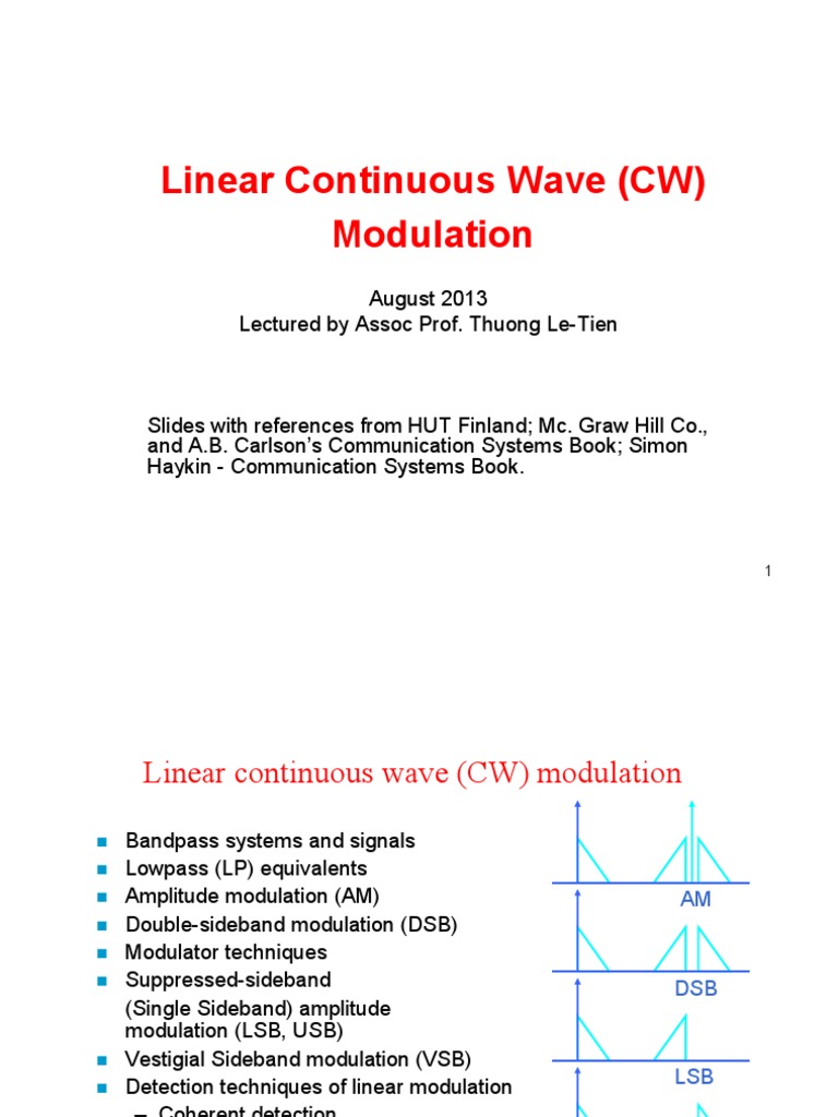 Linear Continuous Wave (CW) Modulation: August 2013 Lectured by Assoc ...