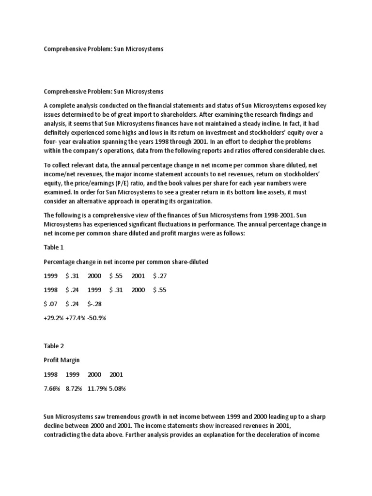 Sun Microsystems Case Study | PDF | Revenue | Price–Earnings Ratio