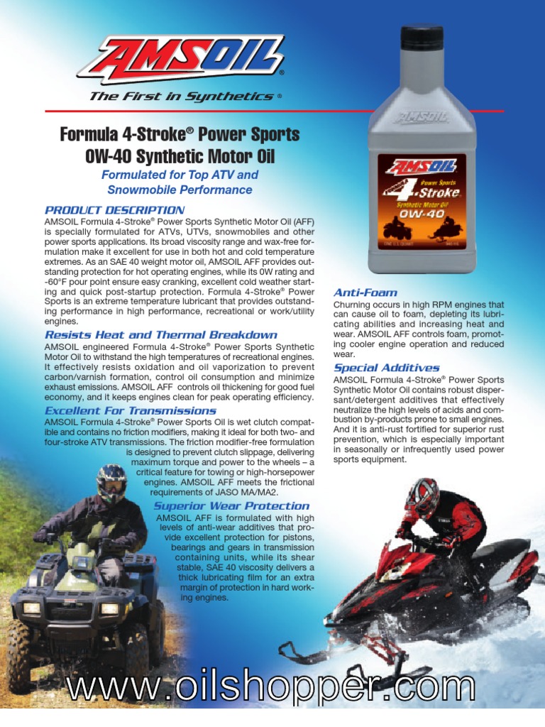 Formula 4-Stroke® PowerSports 0W-40 Synthetic Motor Oil | PDF | Motor ...