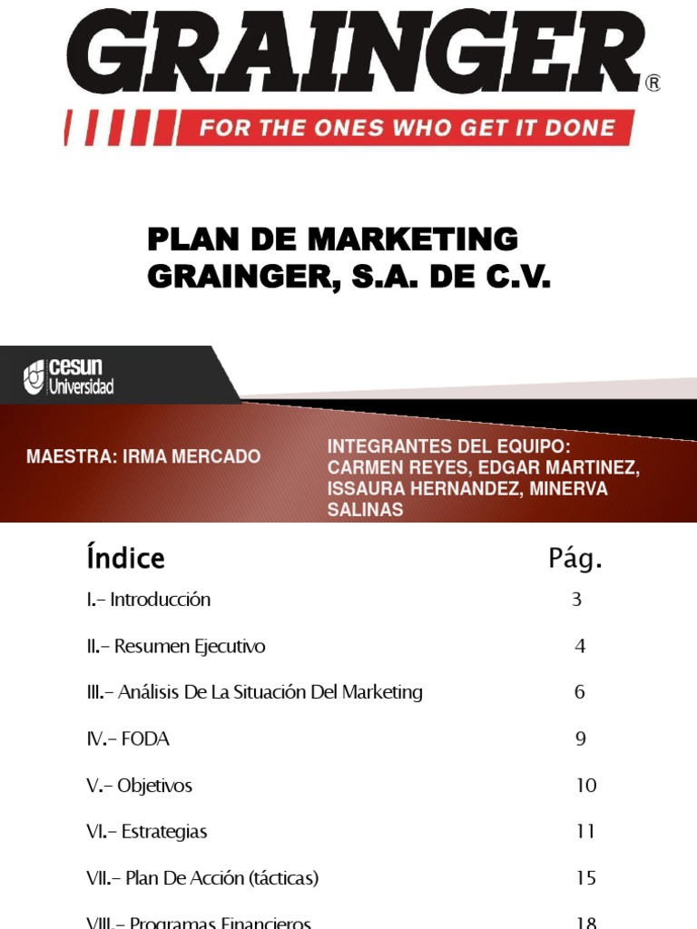 Plan de Marketing Grainger | PDF | Distribución (comercial) | Marketing