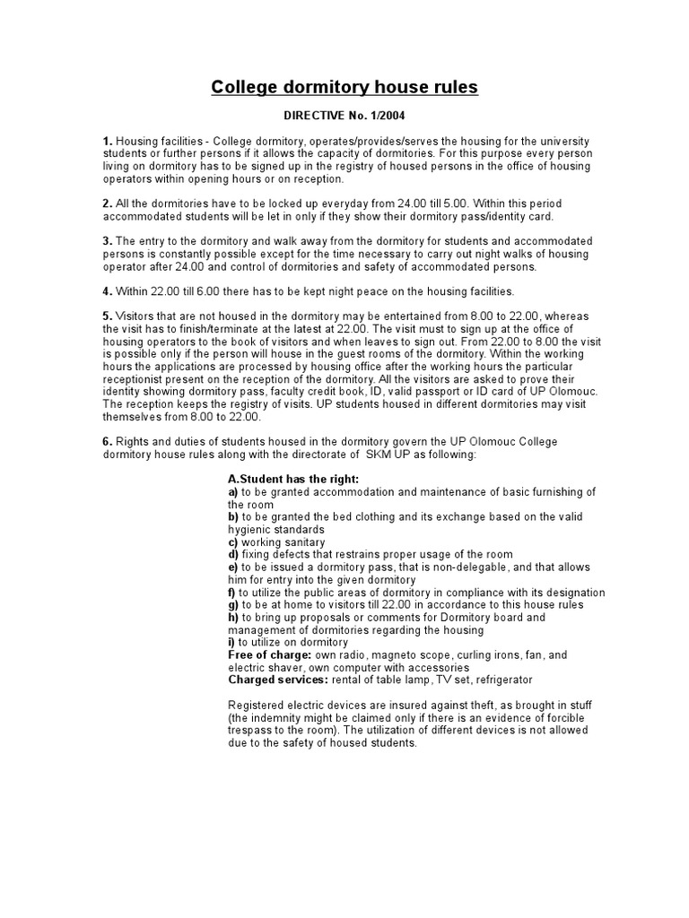 College Dorm Rules | PDF | Dormitory | Business