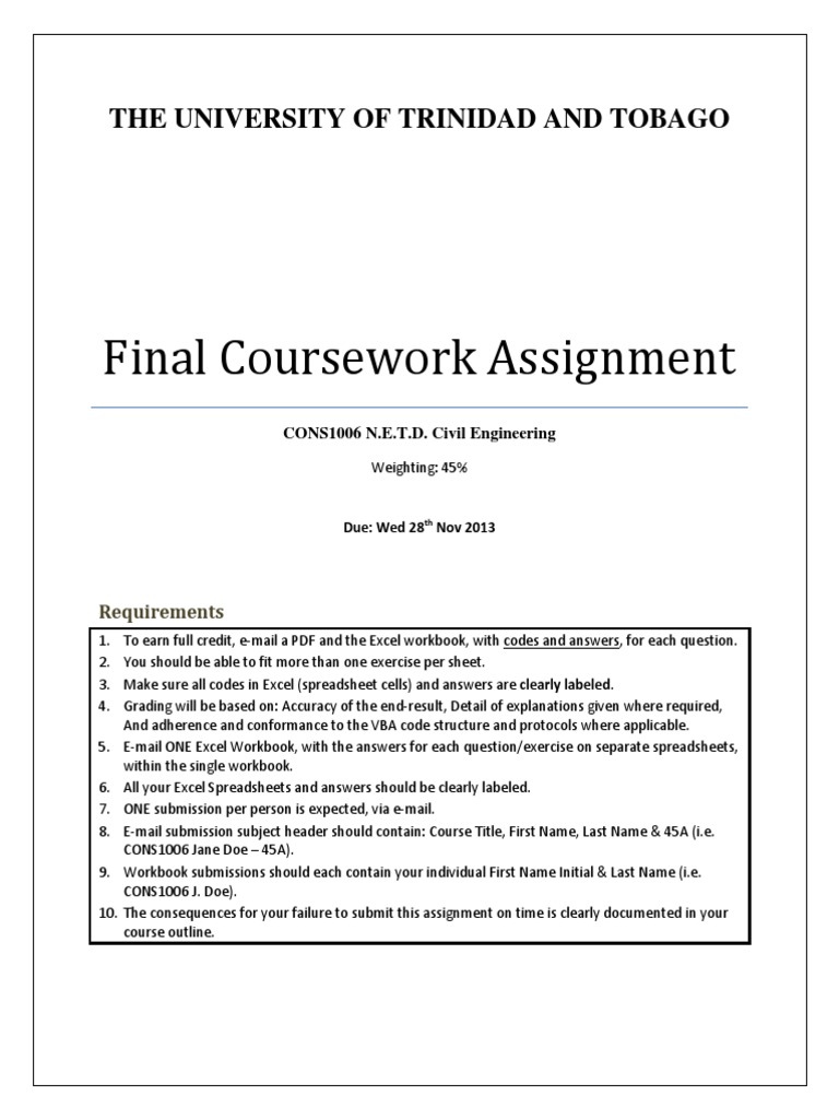 UTT Civil Engineering - CONS1006 - 45% Final Coursework Assignment ...