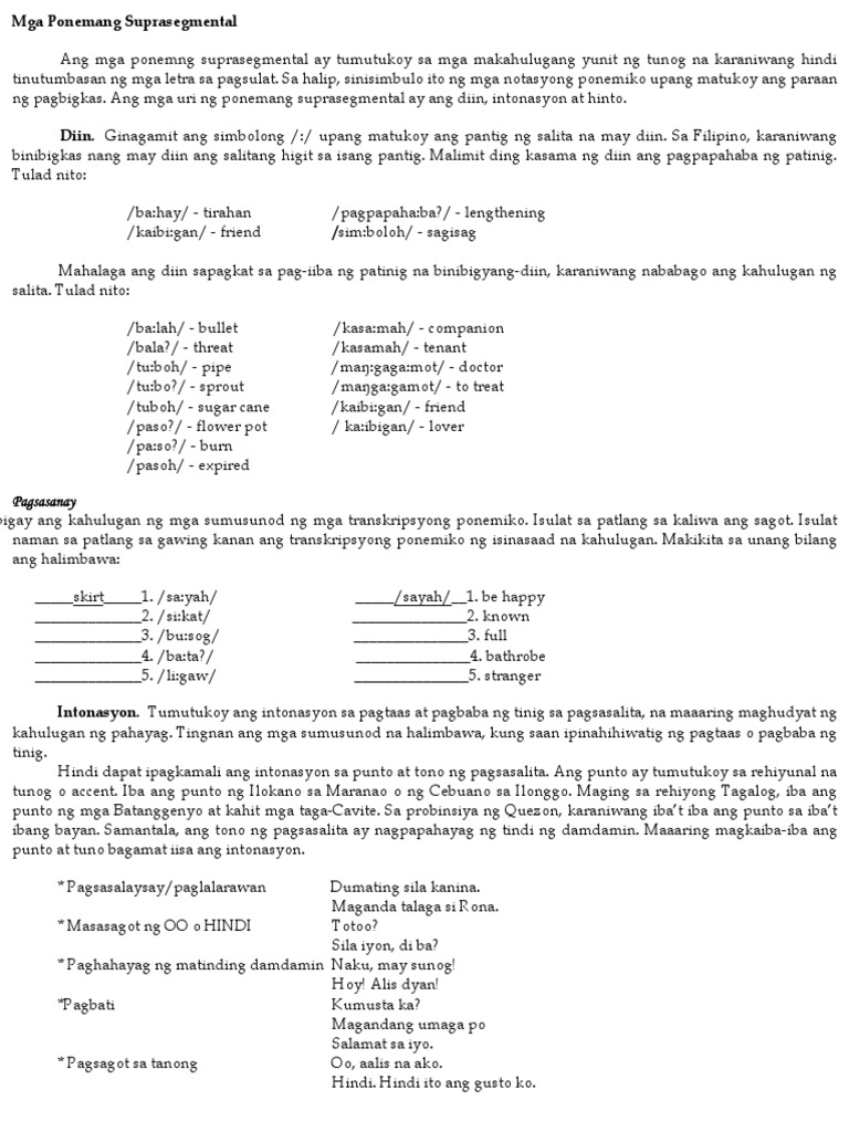 Mga Ponemang Suprasegmental | PDF