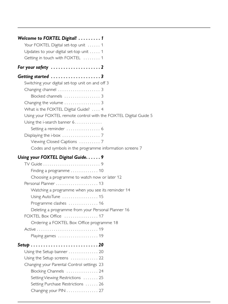 FOXTEL Digital User Guide Overview | PDF | Television | Set Top Box