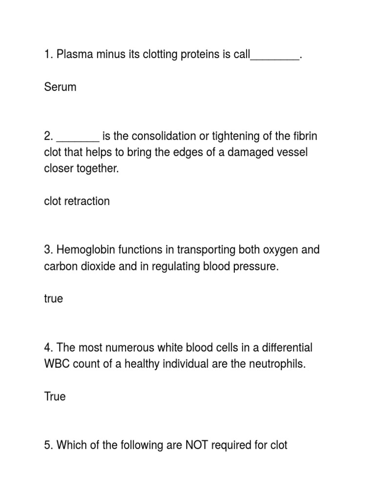 Anatomy & Physiology - Chapter 19: BLOOD Book Questions and Answers ...