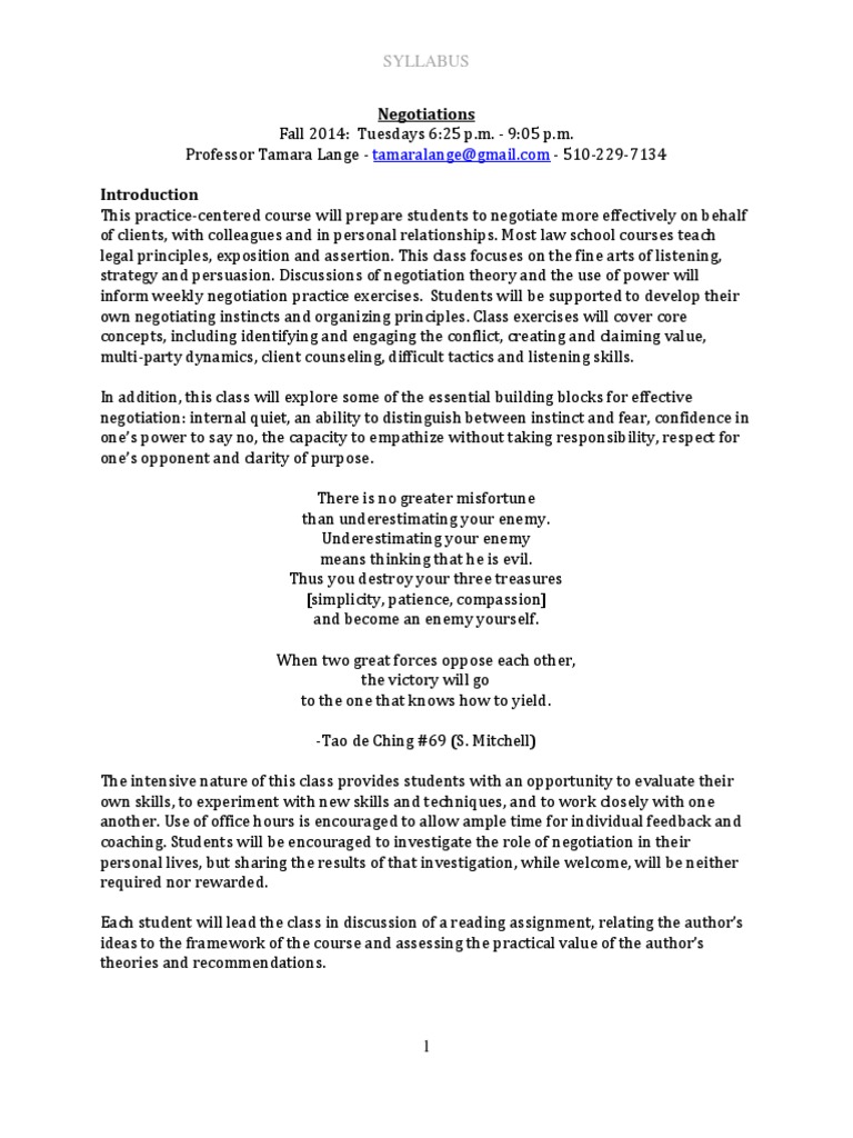 Syllabus 2014 Negotiations | PDF | Bargaining | Negotiation