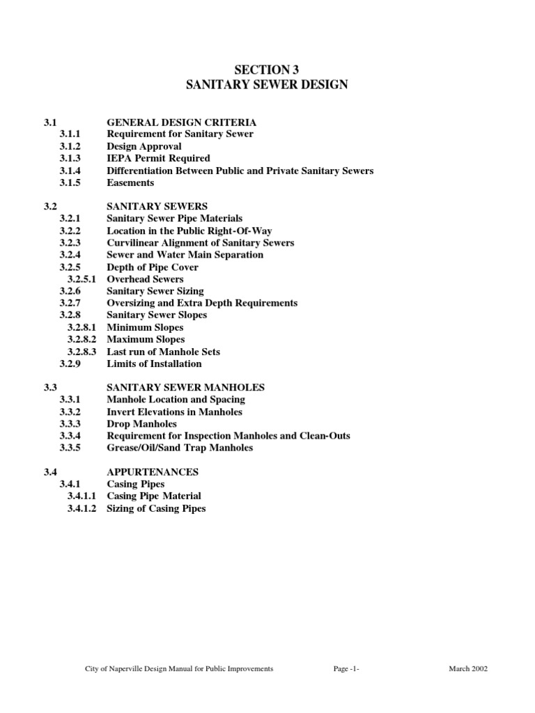 Sanitary Sewer Design Pdf Sanitary Sewer Easement