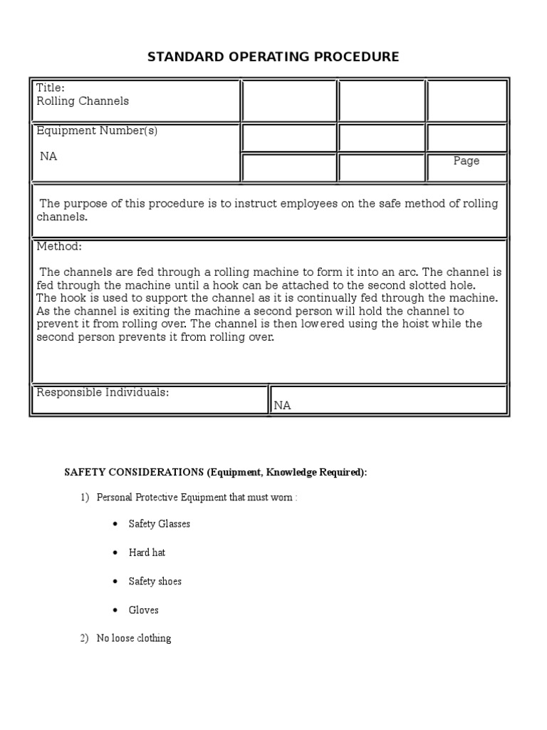 SOP Rolling Channels # 100012345678911 | PDF | Industries | Equipment