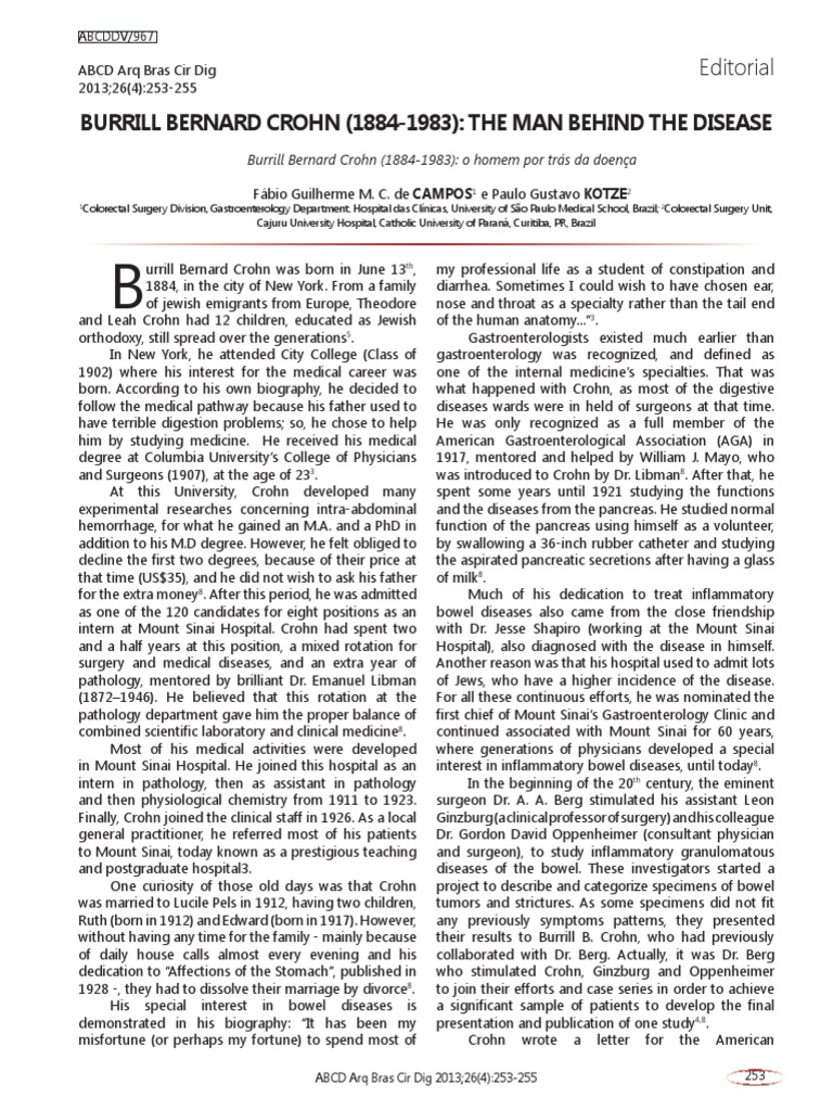 Burrill Bernard Crohn (1884-1983) : The Man Behind The Disease | PDF ...