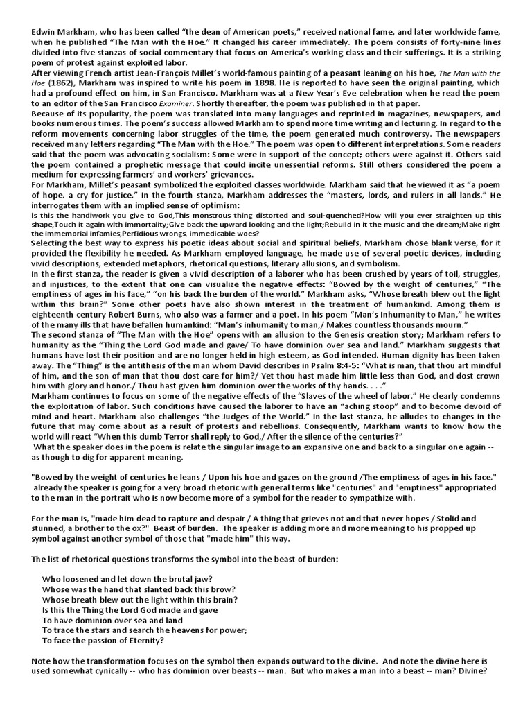 Analysis of "Man With The Hoe" | PDF | Poetry