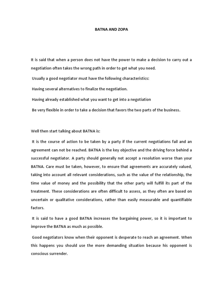 Batna and Zopa.docxinlges | Negotiation | Psychological Concepts | Free ...