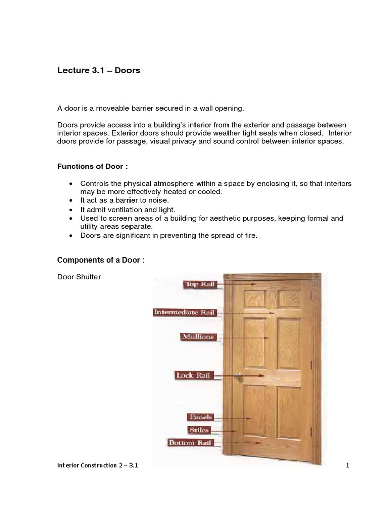 LectureNotes3.1 - Doors | PDF | Door | Framing (Construction)