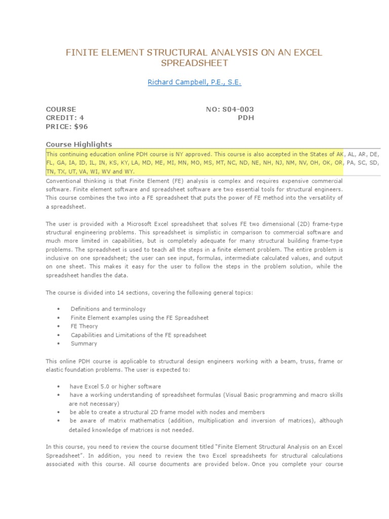 Excel-Based Finite Element Analysis | PDF | Finite Element Method | Spreadsheet
