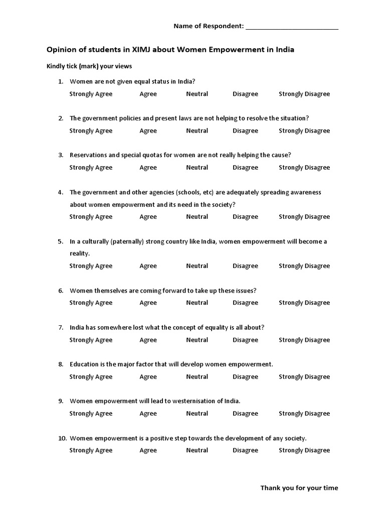 Women's Empowerment Survey in India | PDF