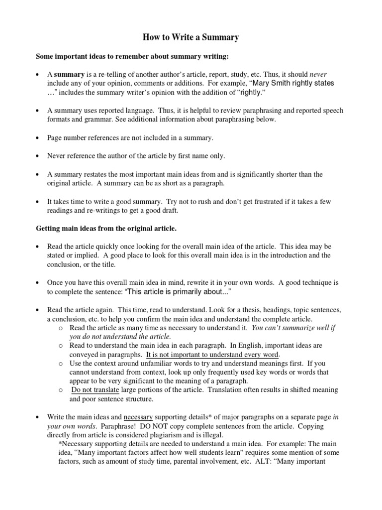 Summary Writing How To | PDF | Plagiarism | Paragraph