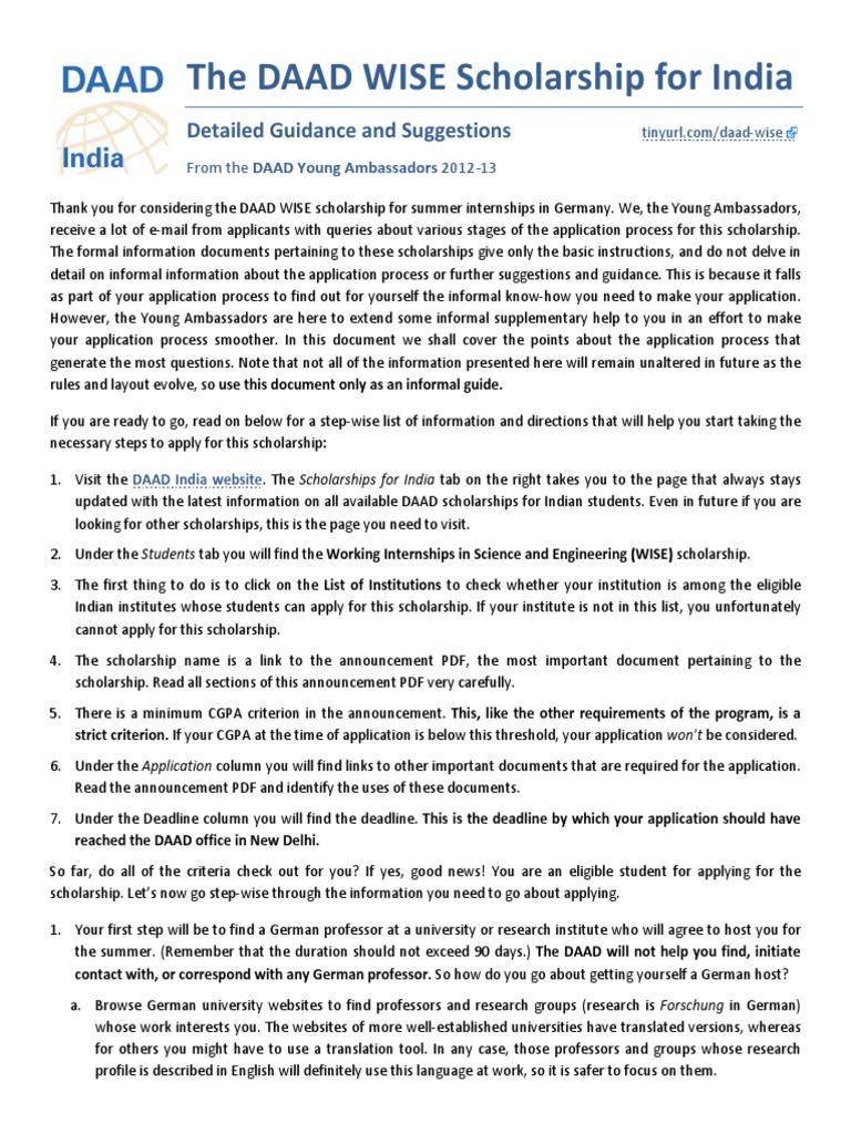 DAAD WISE Guidance and Suggestions | PDF | Business