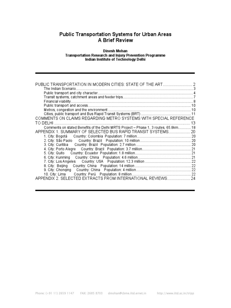 Comparison of Metro With Bus Rapid System | PDF | Public Transport ...