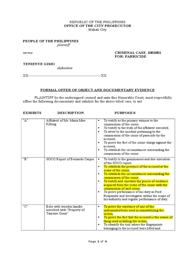 Formal Offer of Evidence-Prosecution | Legal Concepts | Criminal Law