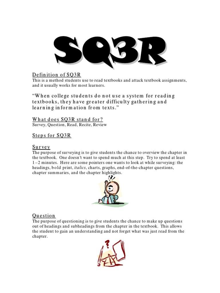 SQ3R Method - Reading Textbooks | PDF | Cognition | Learning